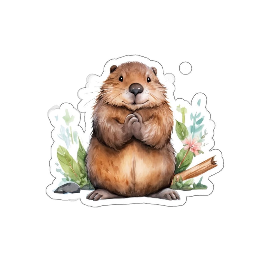 Cute Beaver Sticker, Animal Watercolor Vinyl Decal, Funny Laptop ...
