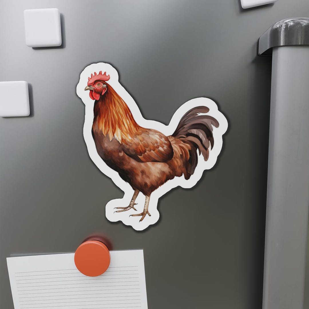 Watercolor Rooster Magnet, Realistic Brown Chicken, Farm Animal Fridge ...