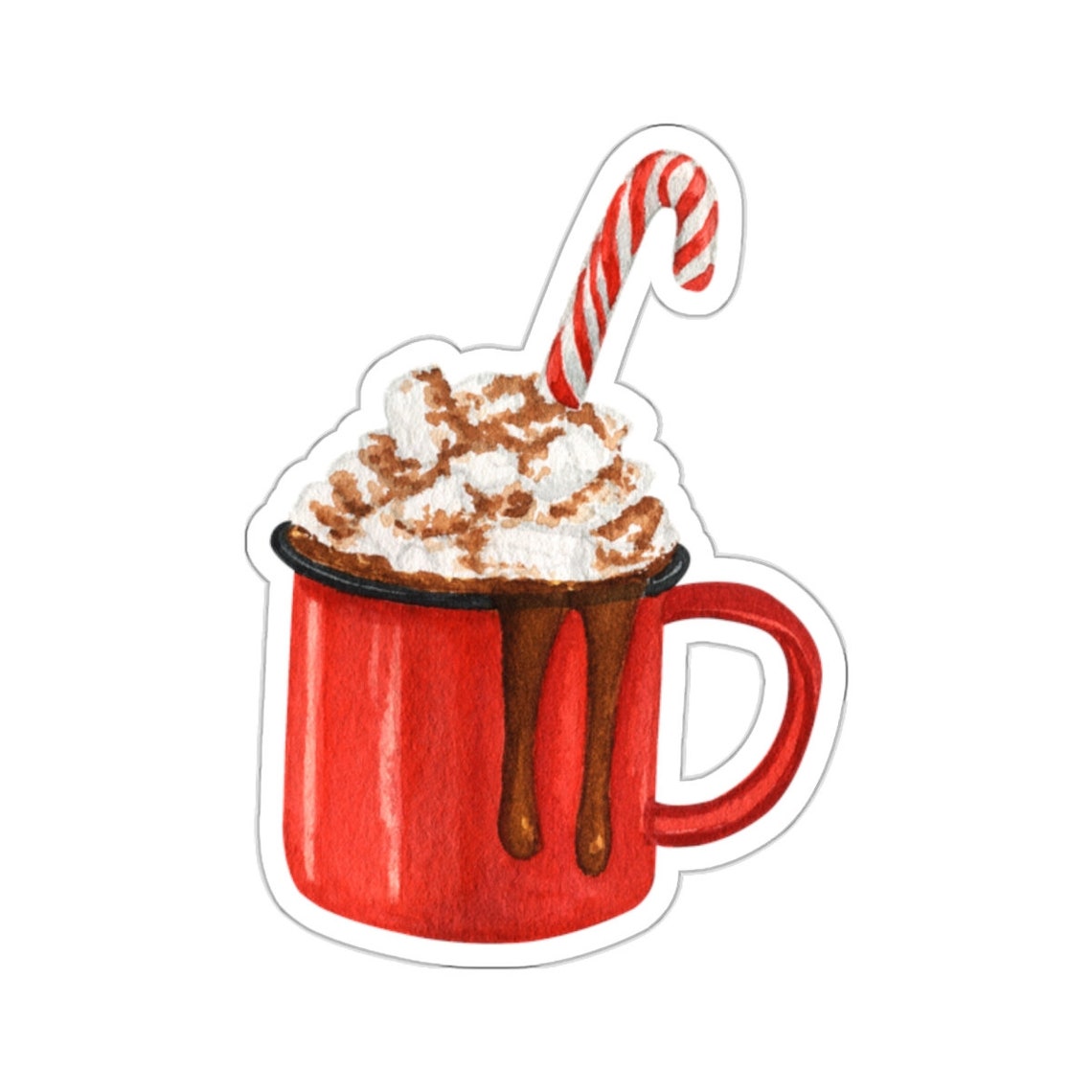Christmas Hot Chocolate Mug Sticker, Watercolor Holiday Hot Cocoa Vinyl ...
