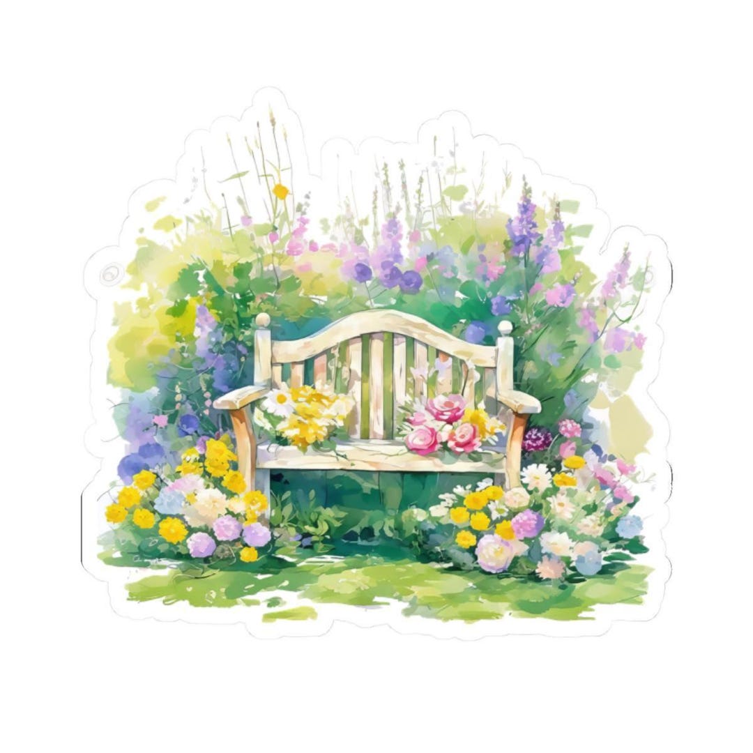 Garden Bench Stickers, Watercolor Art Stickers, Floral Stickers, Laptop ...