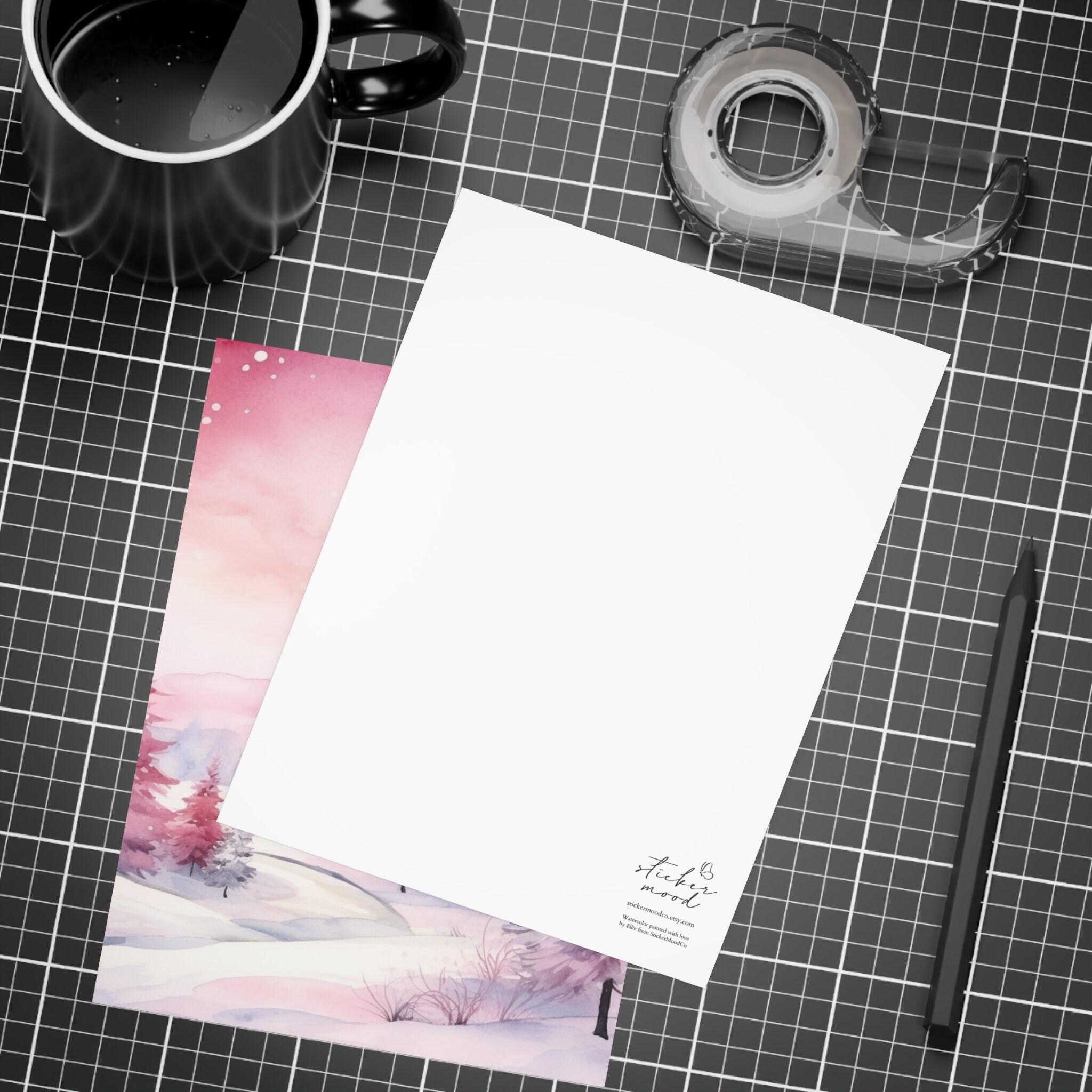 Pink Watercolor Christmas Cards Pack of 10, Holiday Winter Forest ...