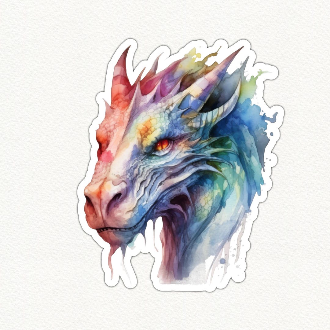 Colorful Dragon Sticker, Watercolor Fantasy Dragon Decal, Eco-friendly ...