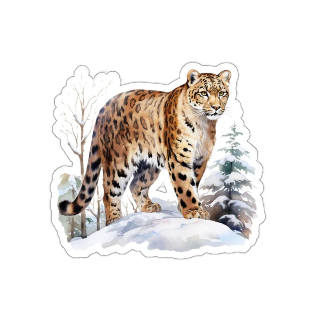 Winter Snow Leopard Sticker, Vinyl Animal Decal, Eco Friendly ...