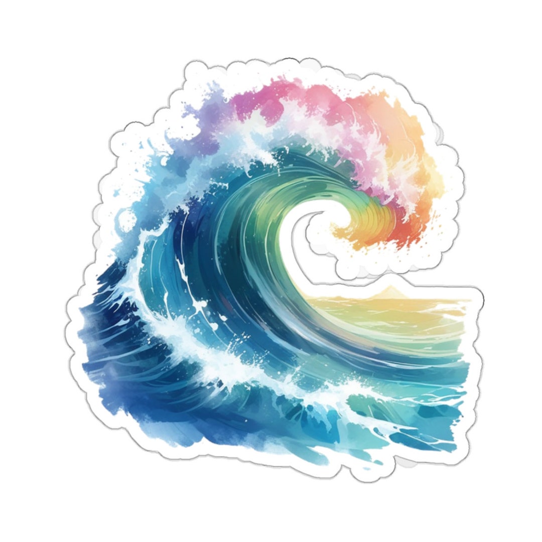 Rainbow Ocean Wave Sticker, Summer Beach Waterproof Vinyl Sticker for ...