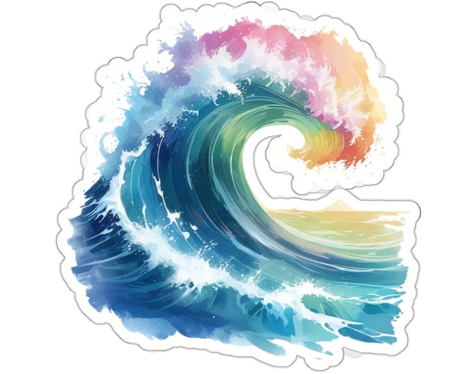 Rainbow Ocean Wave Sticker, Summer Beach Waterproof Vinyl Sticker for ...