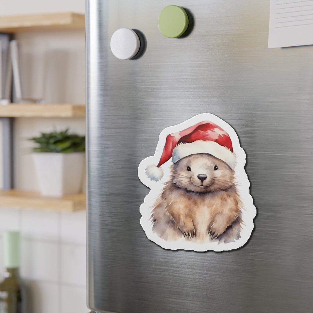 Cute Watercolor Christmas Wombat Magnet, Funny Australian Animal in ...
