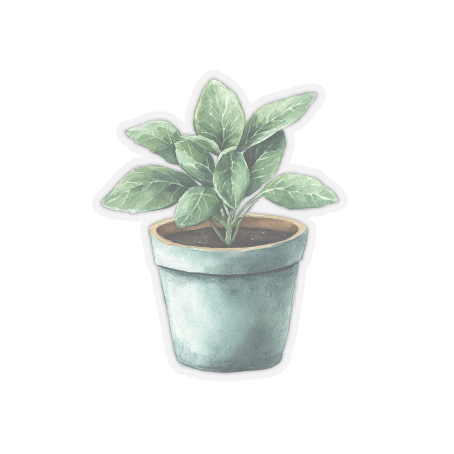 Cute Potted Plant Sticker, Watercolor Style Green Leaves, Perfect for ...