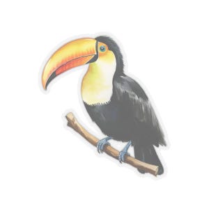 Cute Toucan Bird Sticker, Watercolor Waterproof Vinyl Decal, Eco ...