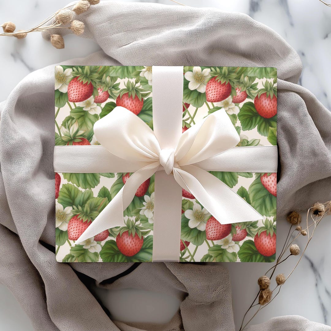 Strawberry Wrapping Paper, Watercolor Art, Botanical Gift Wrap, Berry ...