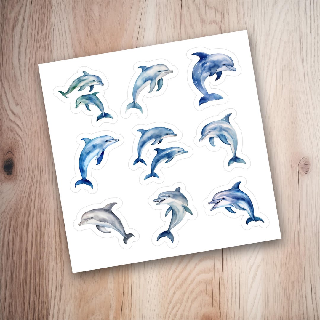 Dolphin Watercolor Stickers, Waterproof Vinyl Stickers, Dolphin Decals ...