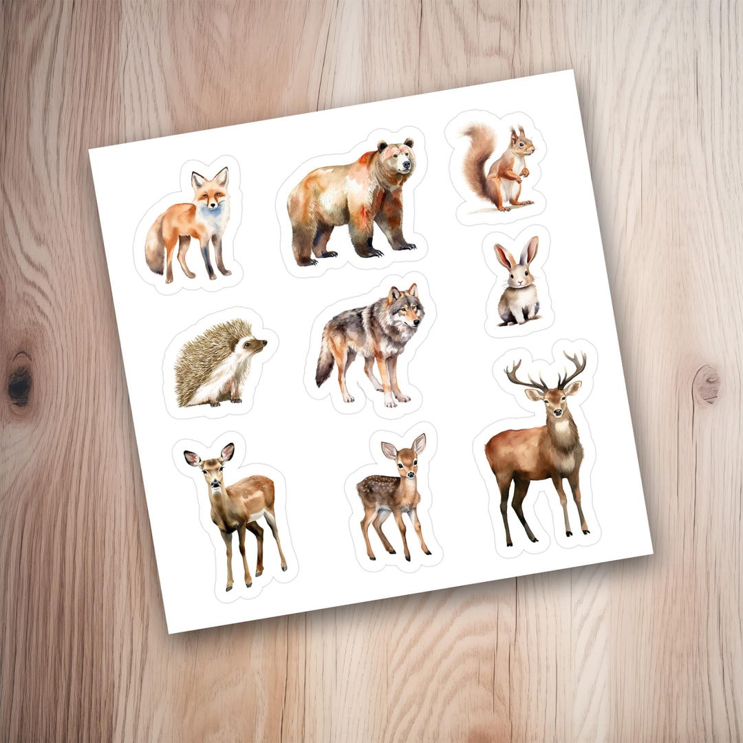 Woodland Animals Sticker Set, Watercolor Vinyl Stickers, Forest Animal ...