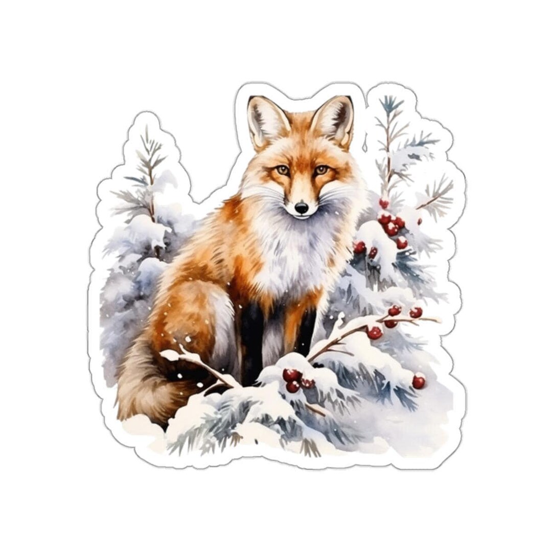 Cute Fox in Snow Vinyl Sticker, Winter Woodland Animal Sticker, Fox ...