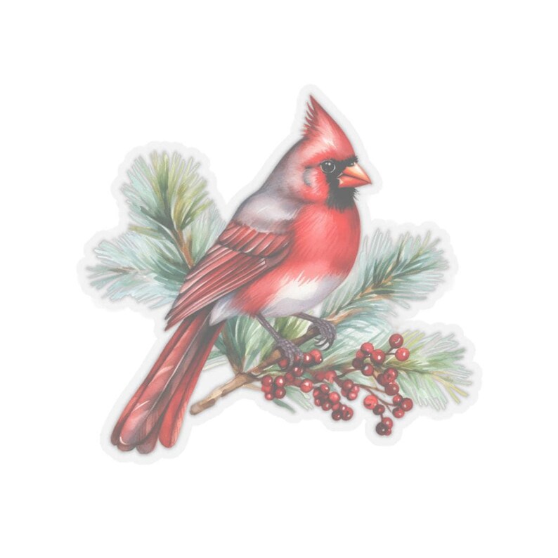 Red Cardinal Bird Sticker, Cute Bird Vinyl Decal, Waterproof Glossy ...