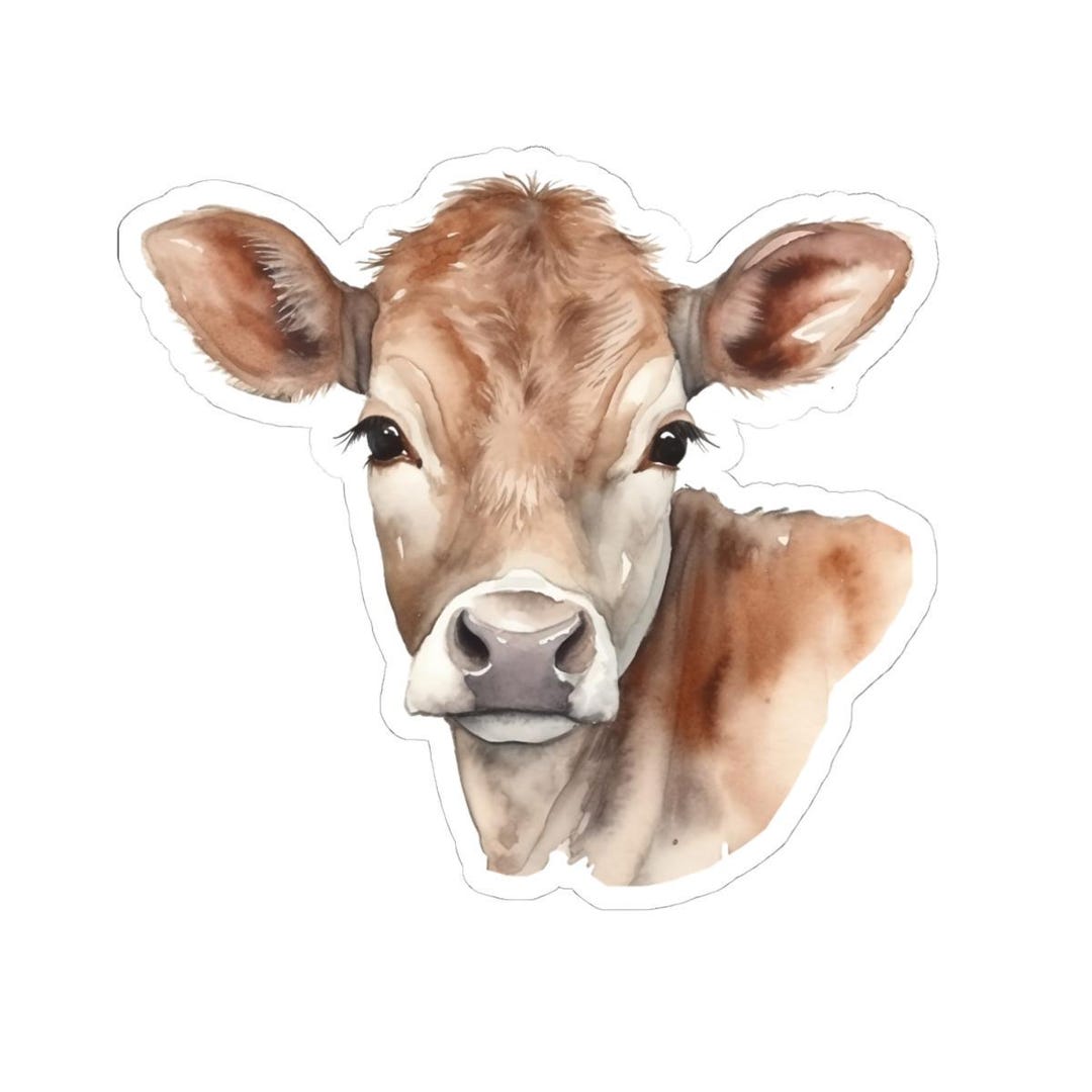 Cute Cow Head Sticker, Farm Animal Decal, Watercolor Cow Art, Vinyl ...