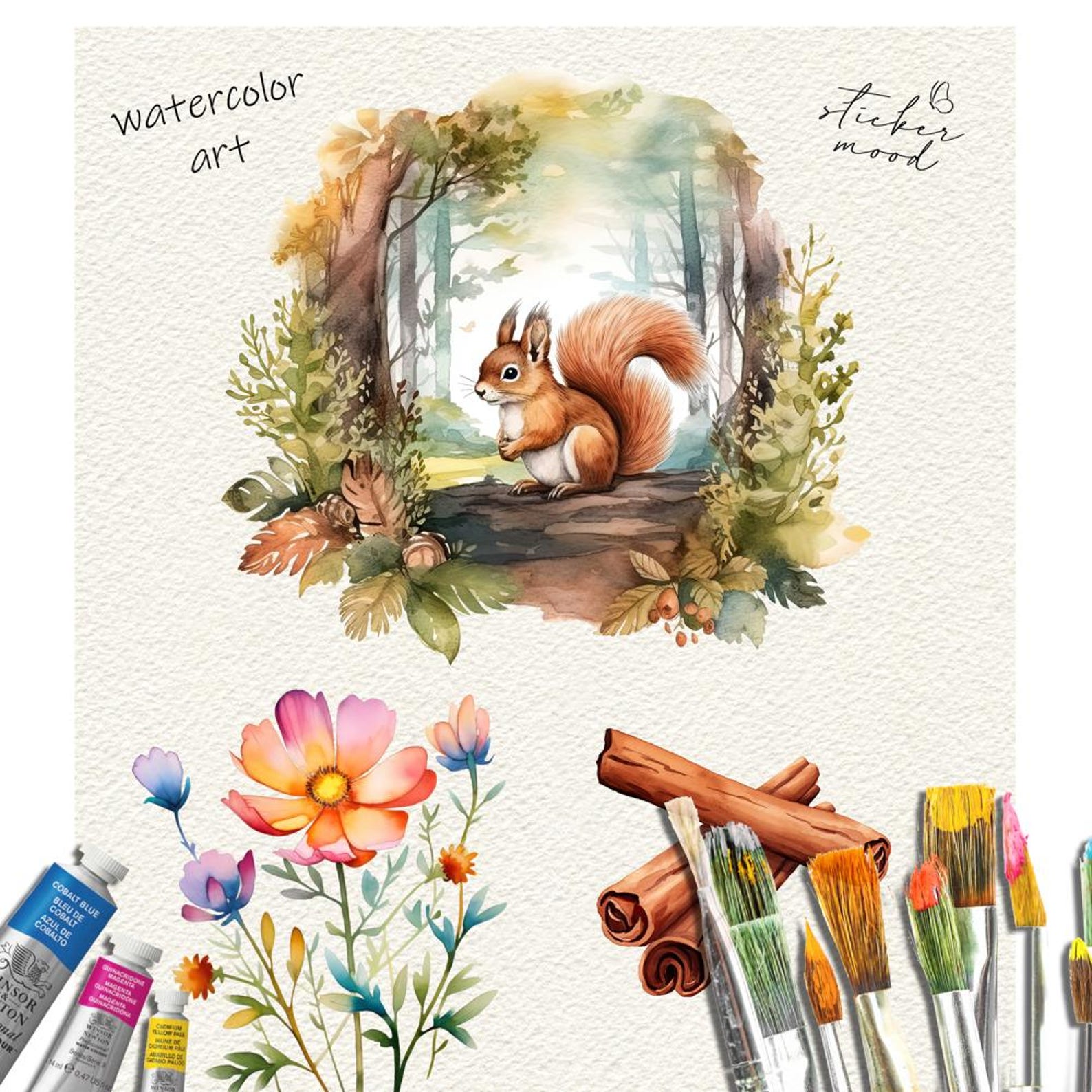 Forest Landscape Sticker, Nature Scene Decal, Green Forest Sticker for ...