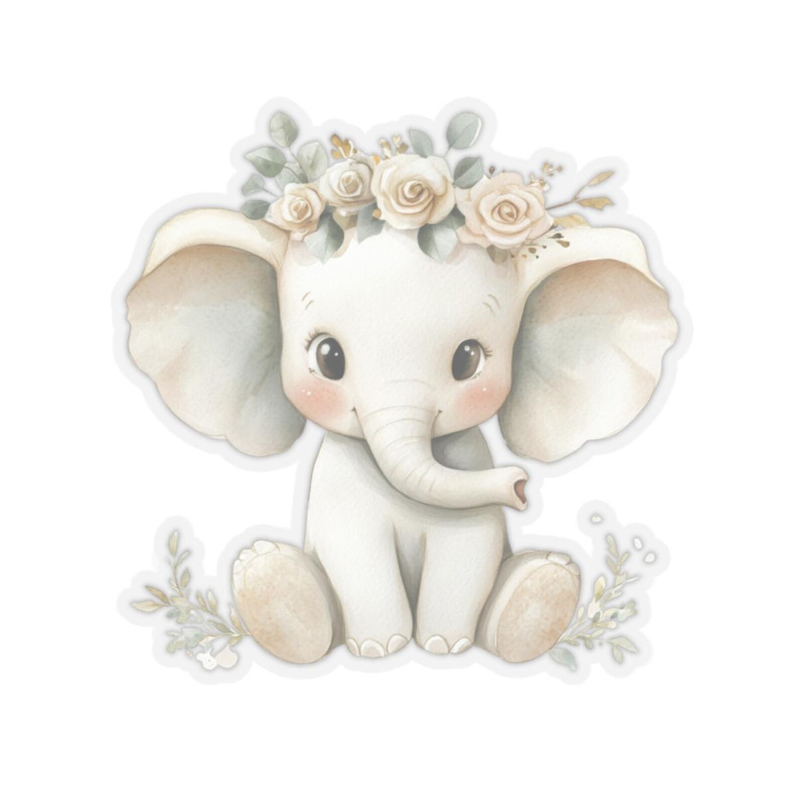 Elephant Stickers, Cute Animal Sticker, Floral Stickers, Watercolor Art ...
