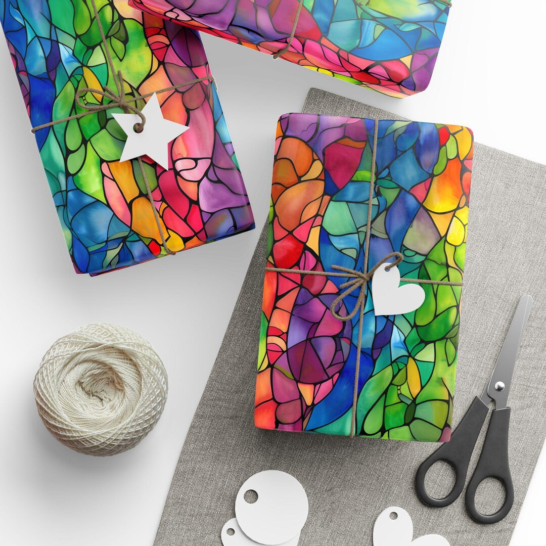 Colorful Stained Glass Wrapping Paper, Unique Gift Wrap, Vibrant ...