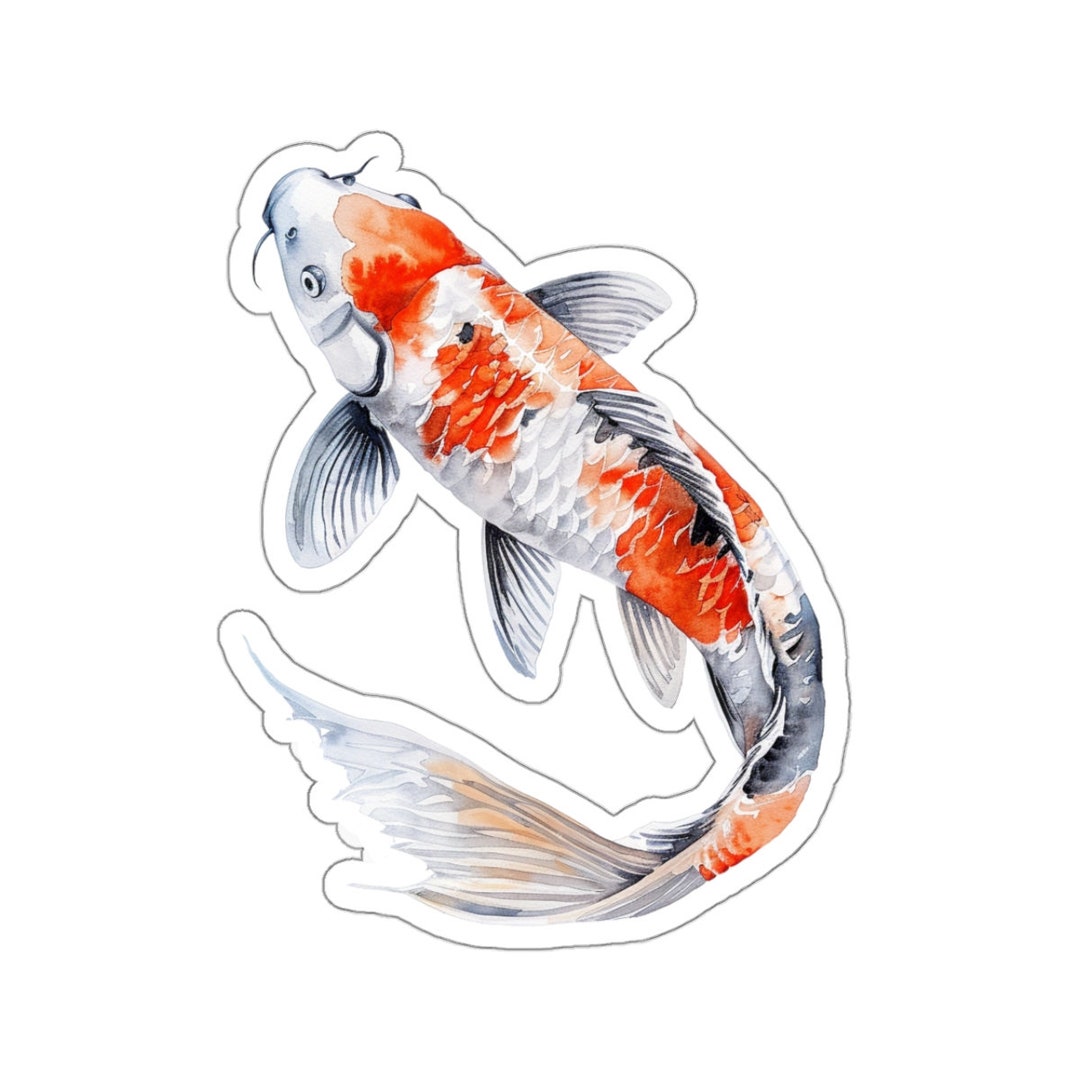 Watercolor Koi Fish Sticker, Waterproof Vinyl Sticker for Laptop Water ...