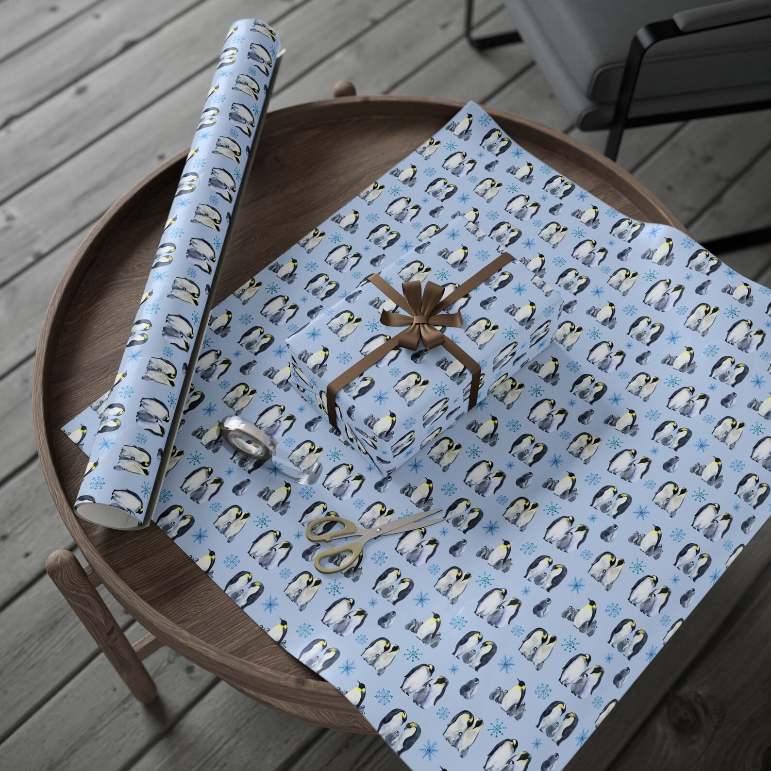 Christmas Penguin Wrapping Paper, Cute Holiday Gift Wrap, Festive ...