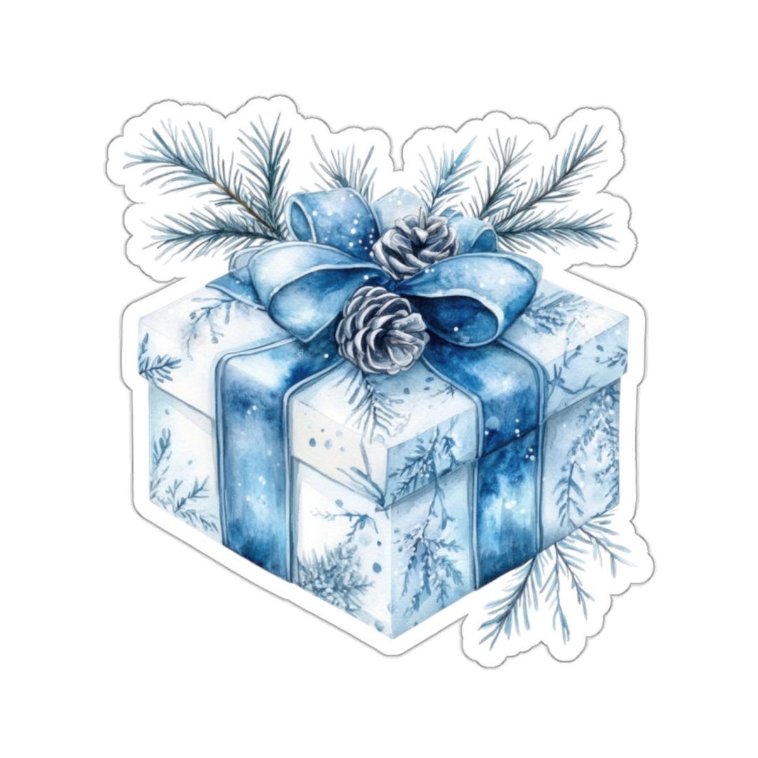 Blue Gift Box Sticker, Christmas Holiday Sticker, Winter Present Decal ...