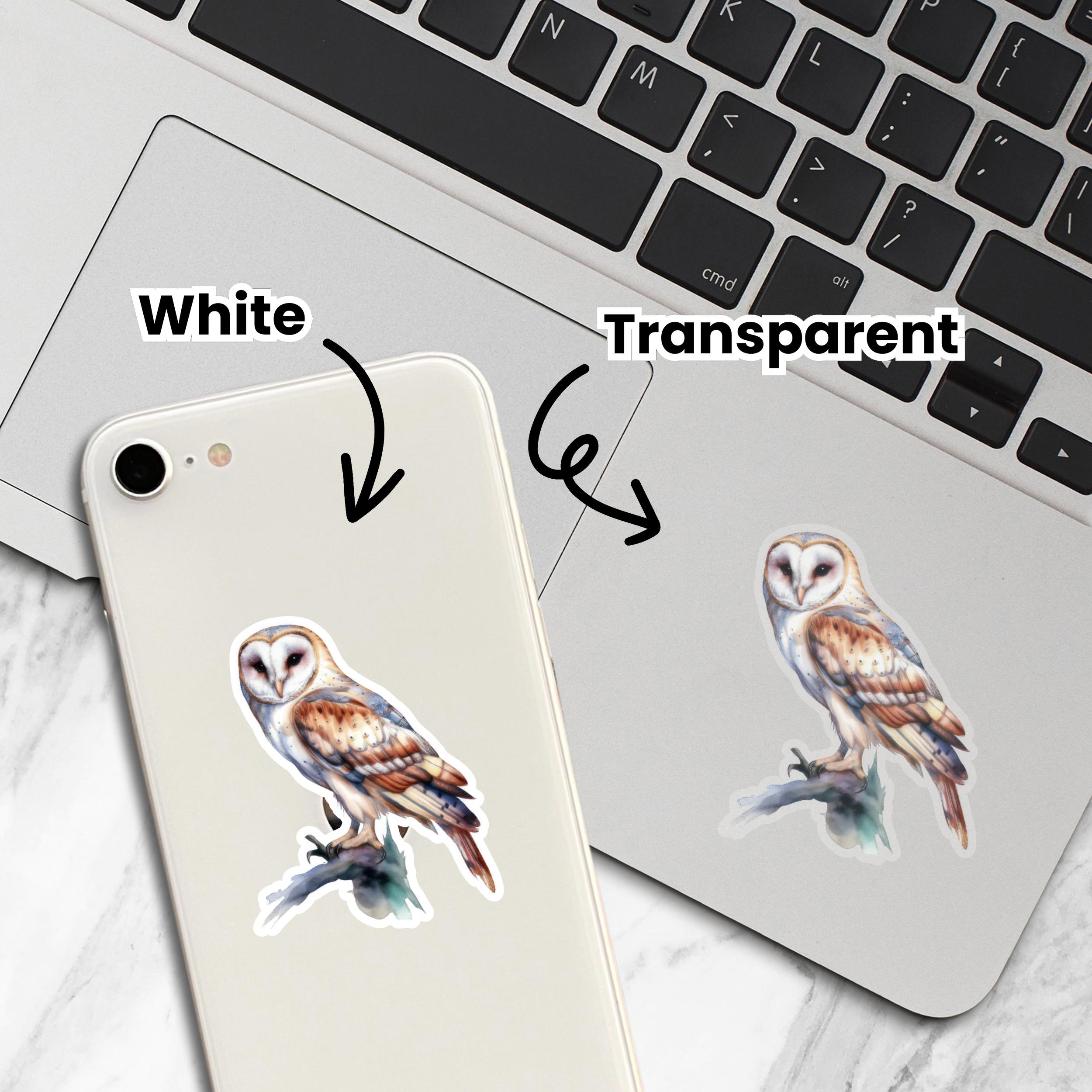 Watercolor Barn Owl Sticker, Wildlife Animal Vinyl Decal, Cute Owl ...