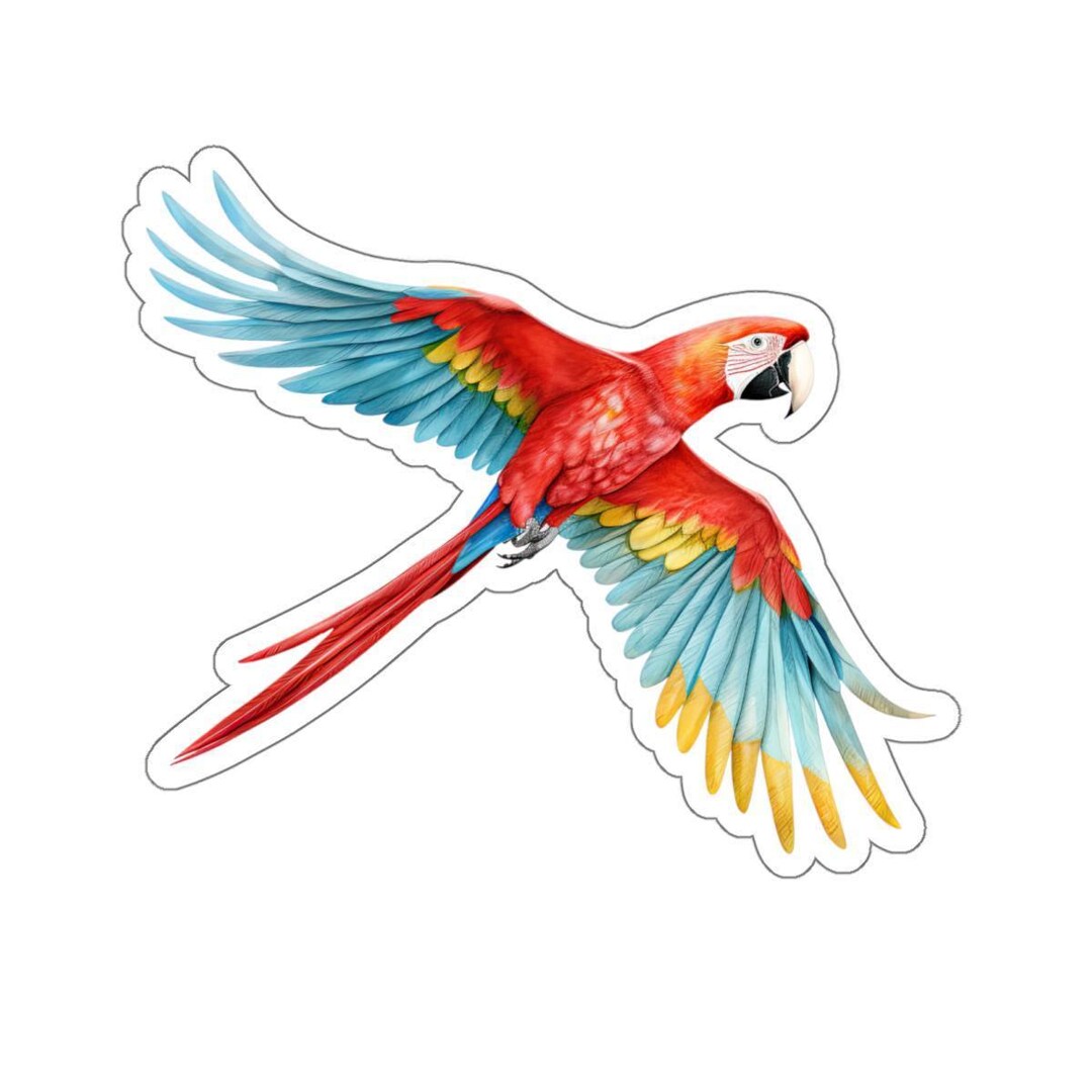 Bright Colorful Parrot Vinyl Sticker, Flying Macaw Decal, Vibrant Bird ...