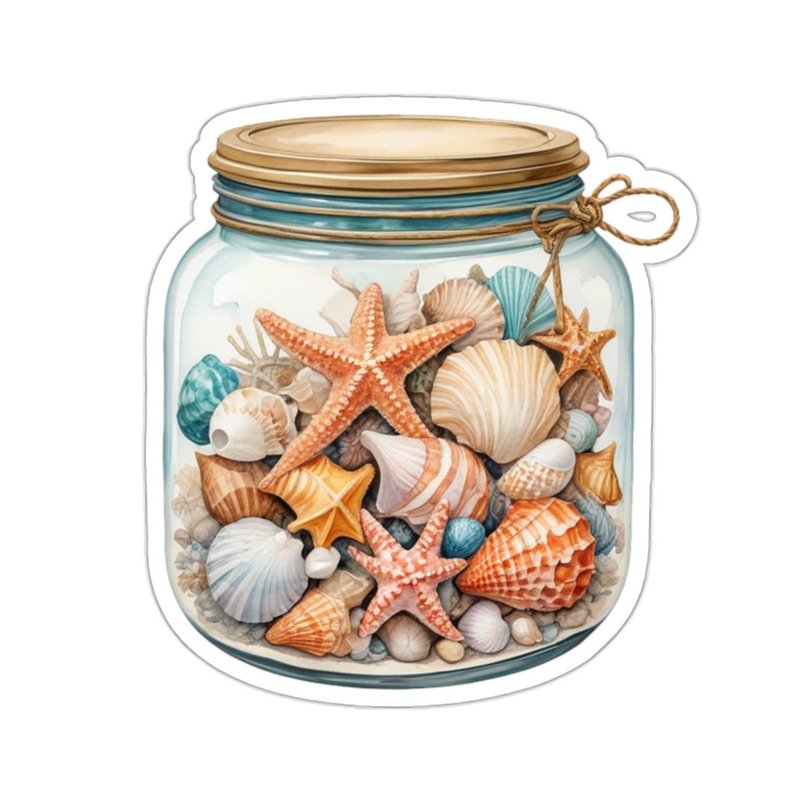 Seashell Jar Sticker, Beach Glass Bottle Waterproof Vinyl Sticker for ...