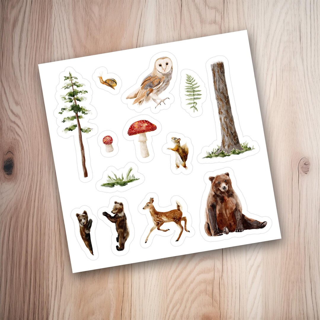 Watercolor Forest Animal Sticker Sheet, Woodland Creatures Decals, Bear ...