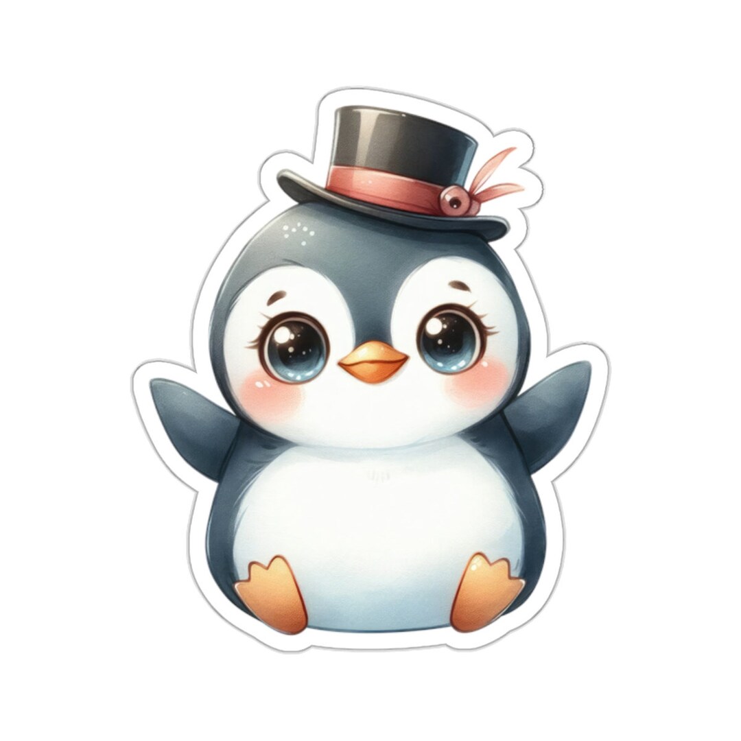 Kawaii Penguin Sticker, Cute Animal in Hat Waterproof Vinyl Sticker for ...