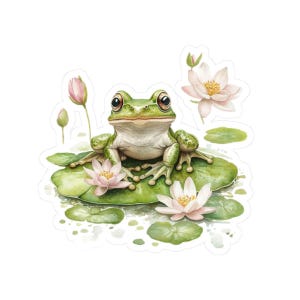 Cute Frog on Lily Pad Sticker, Frog Sticker for Laptop, Waterproof Frog ...