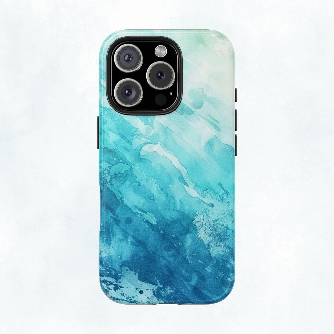 Watercolor Ocean Wave iPhone 16 Case, Sea Tough Case for iPhone 15 Pro ...