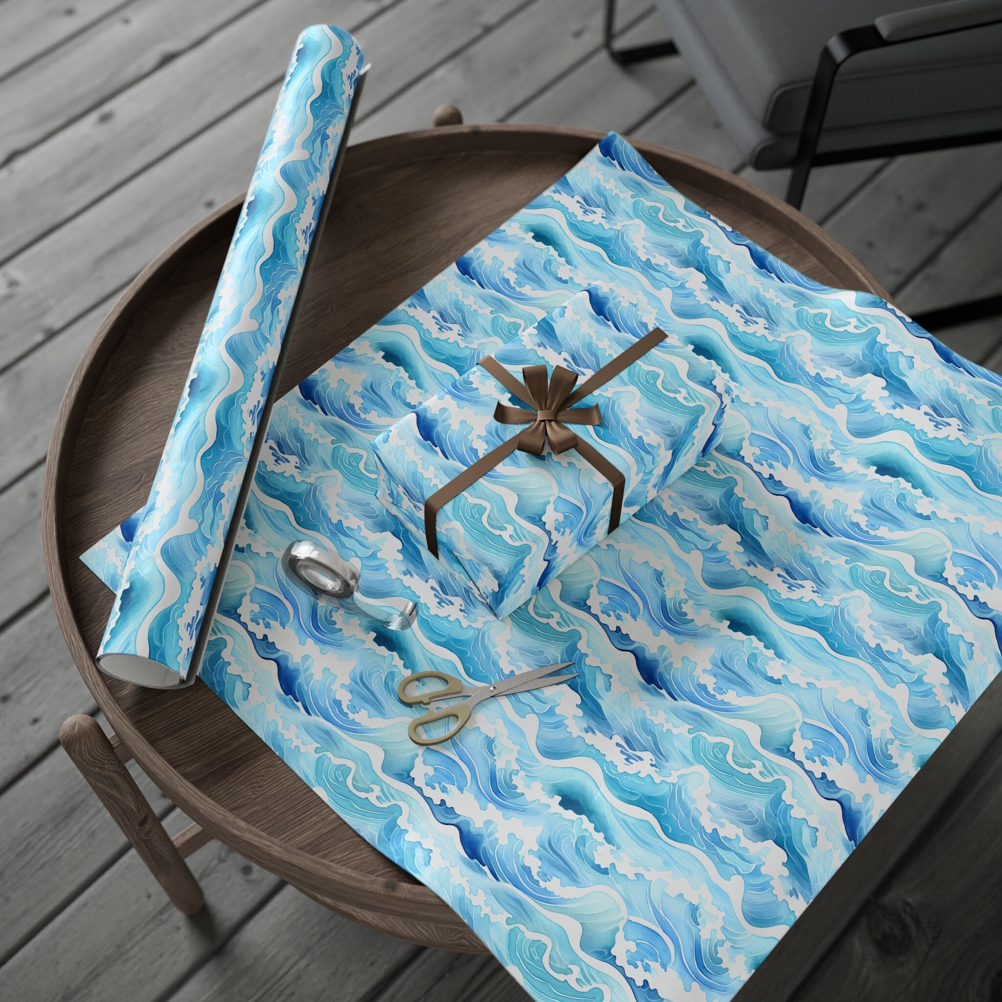 Watercolor Ocean Waves Gift Wrapping Paper, 90gsm Glossy/matte Finish ...
