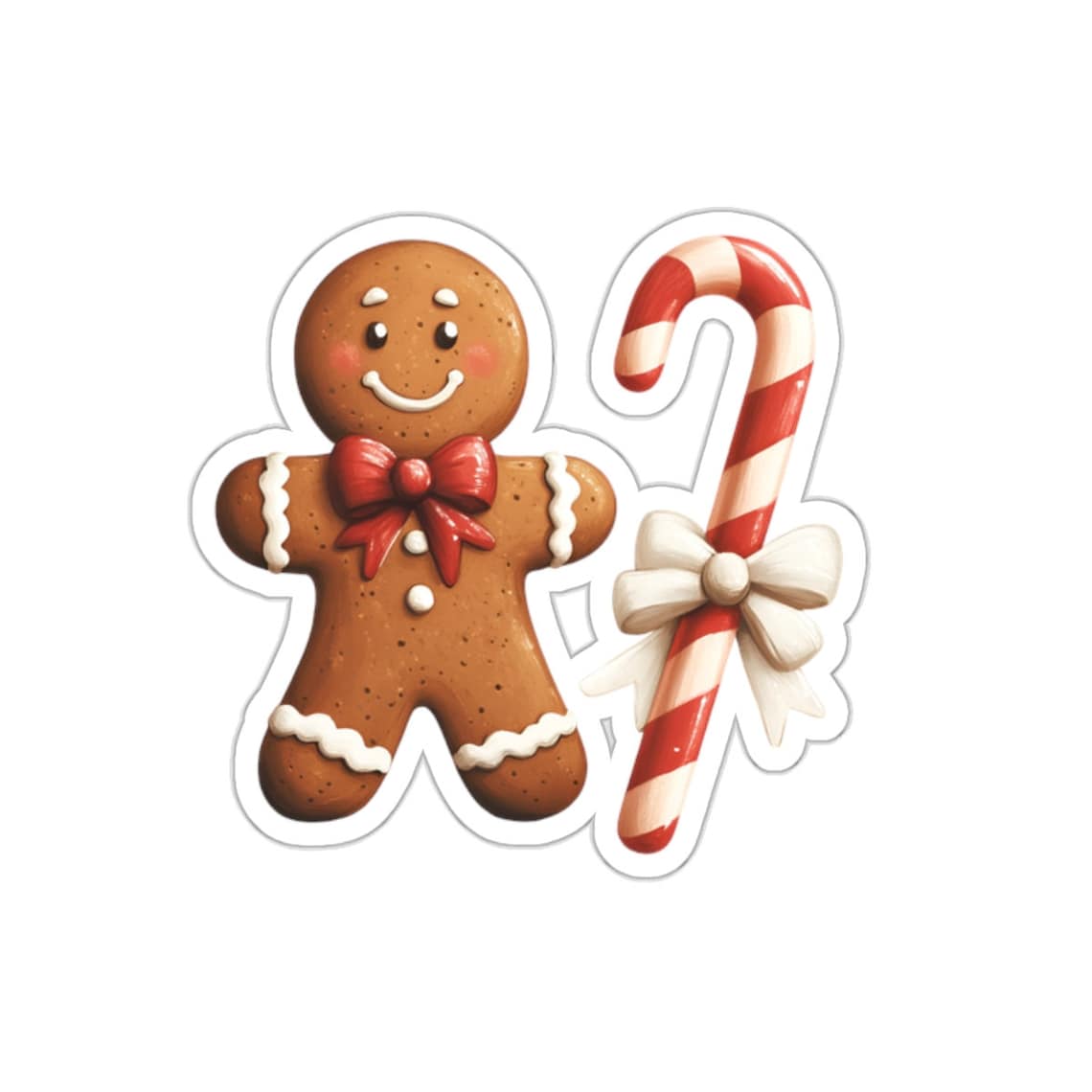 Gingerbread Man and Candy Cane Sticker, Cute Christmas Vinyl Decal ...