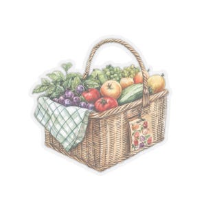 Farmers Market Basket Sticker, Watercolor Illustration, Garden Fresh ...