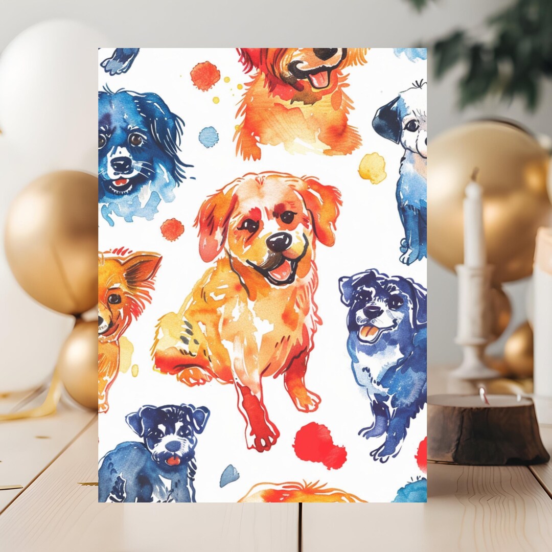 Cute Watercolor Dog Greetings Cards Pack of 10, Dog Lover Birthday or ...