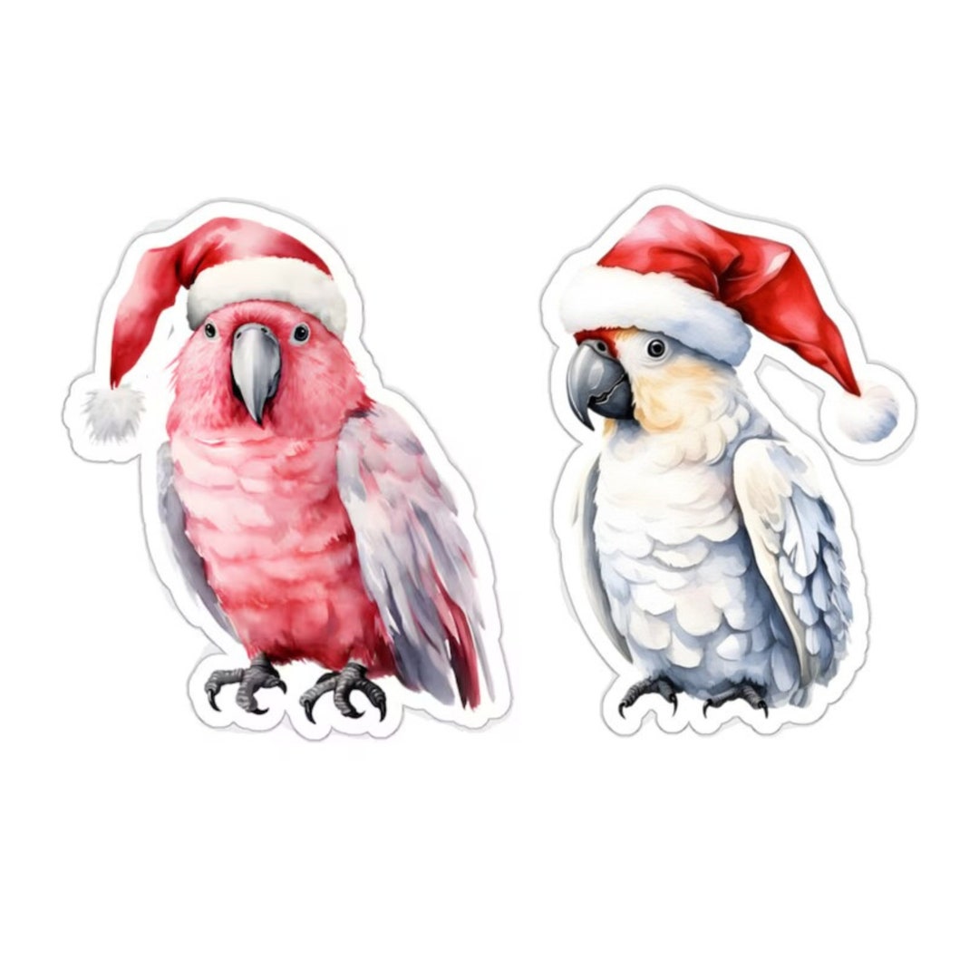 Cockatoo Parrot Christmas Stickers, Set of 2 Cute Santa Hat Bird ...