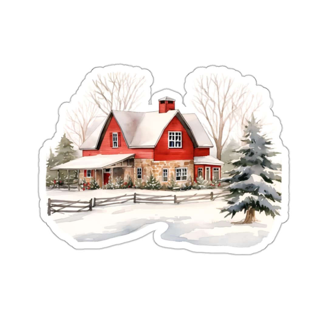 Christmas Cottage Sticker, Cozy Winter House Vinyl Decal, Waterproof ...
