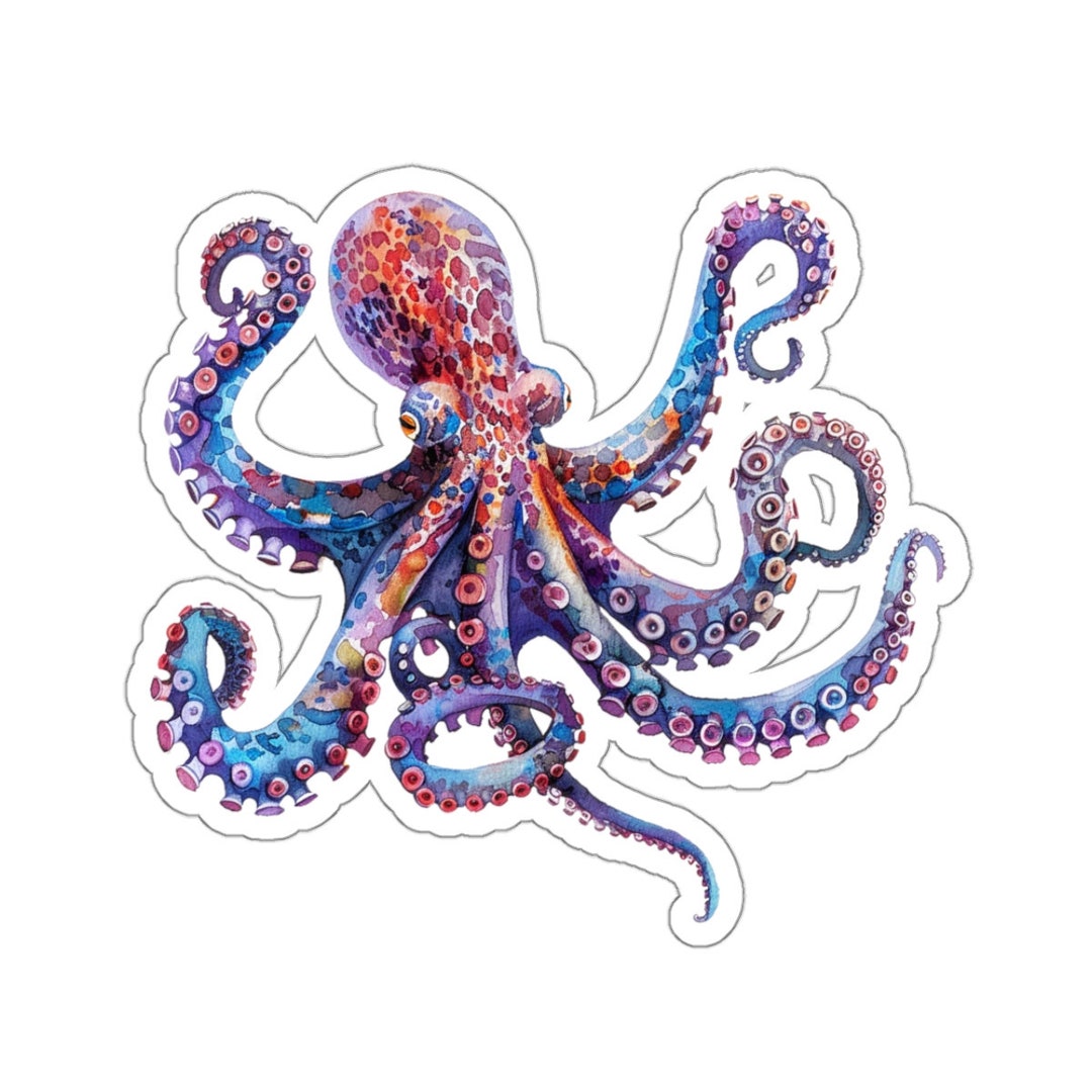 Watercolor Octopus Sticker, Waterproof Vinyl Decal - Etsy