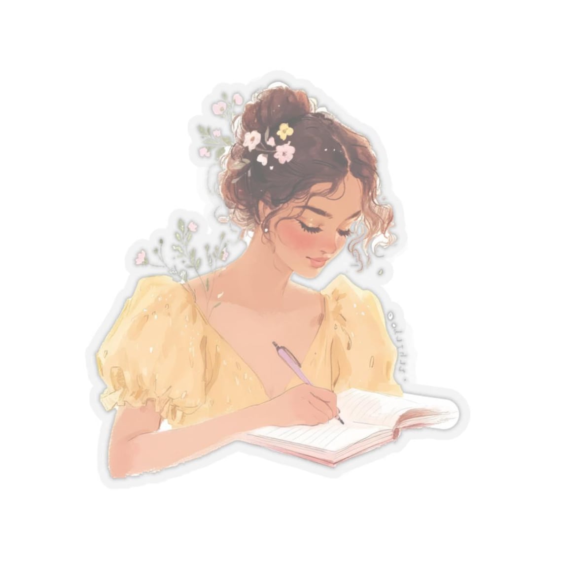 Girl Writing Sticker, Journaling Stickers, Book Lover Gift, Floral ...
