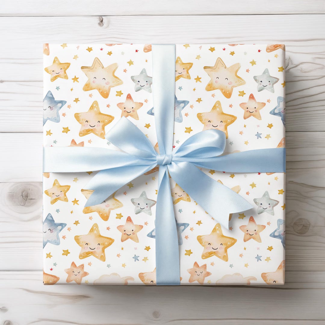 Cute Star Wrapping Paper, Baby Shower Gift Wrap, Adorable Celestial ...