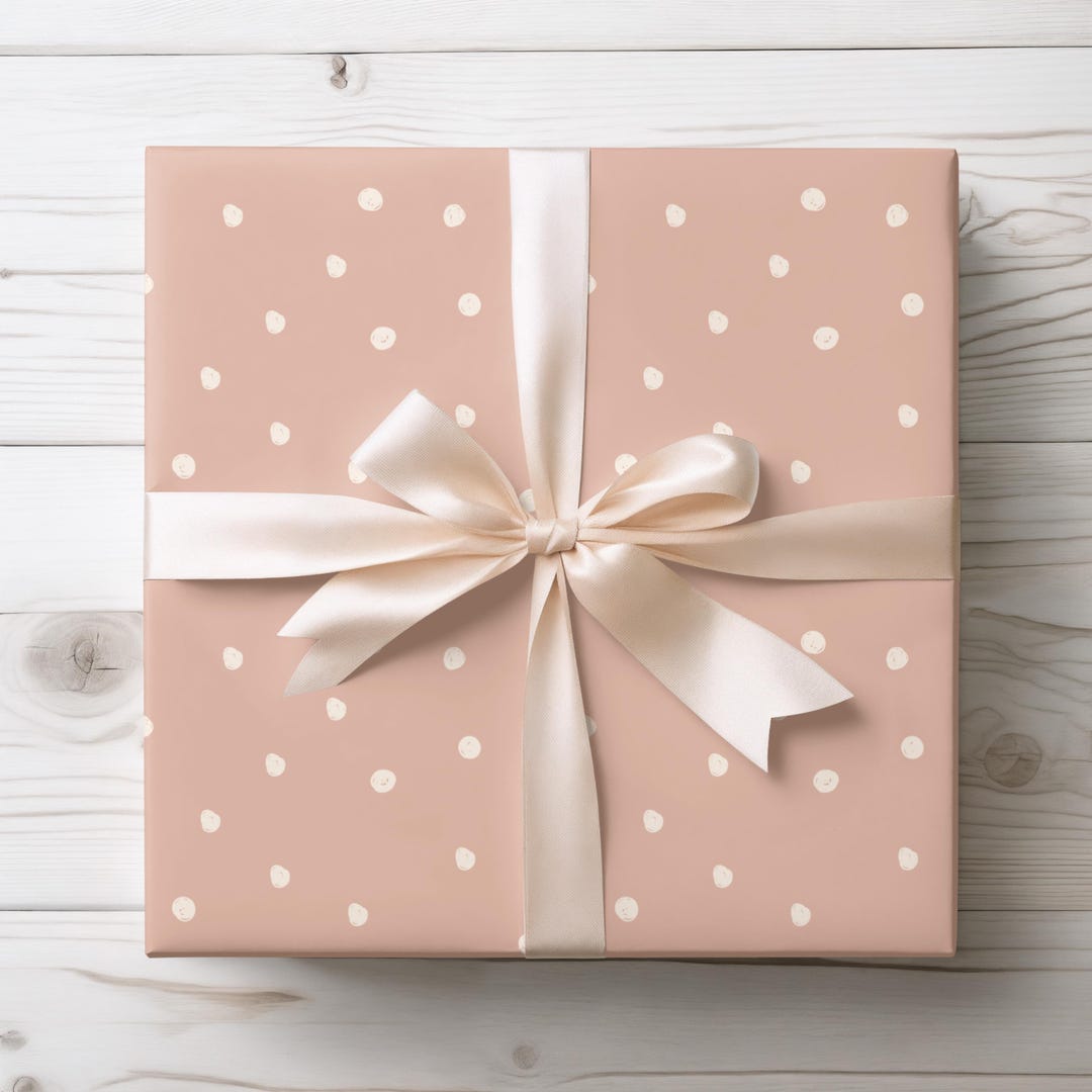Blush Pink Polka Dot Wrapping Paper, Minimalist Gift Wrap, Watercolor ...