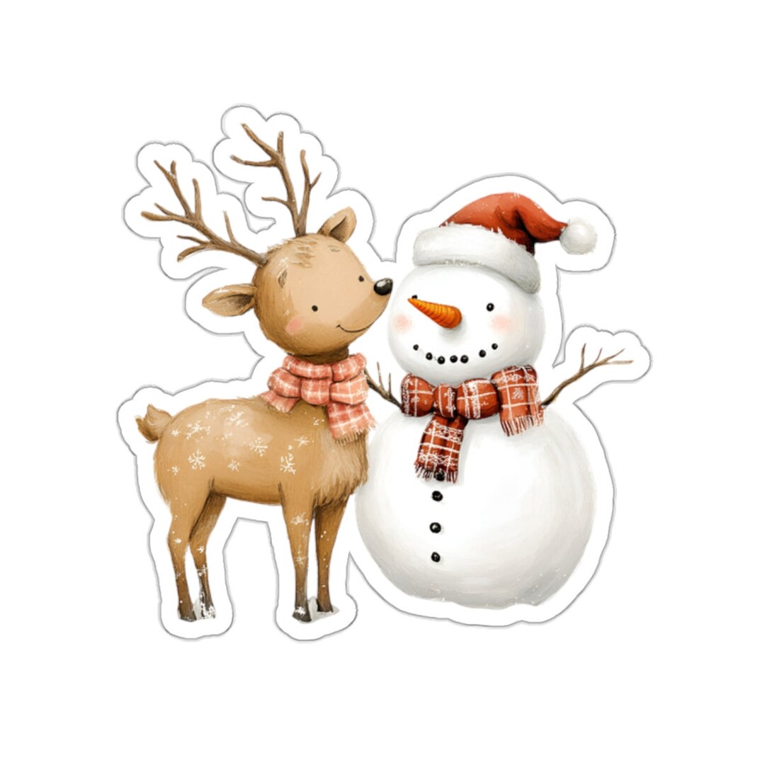 Cute Snowman & Deer Sticker, Christmas Waterproof Vinyl Sticker for ...