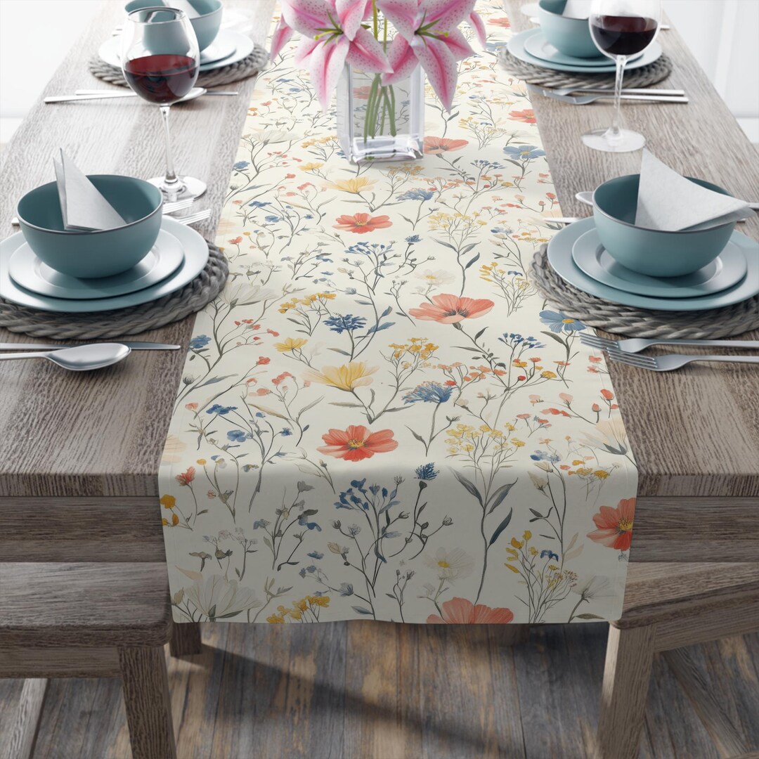 Wildflower Table Runner, Floral Dining Decor, Cottagecore Table Linens ...