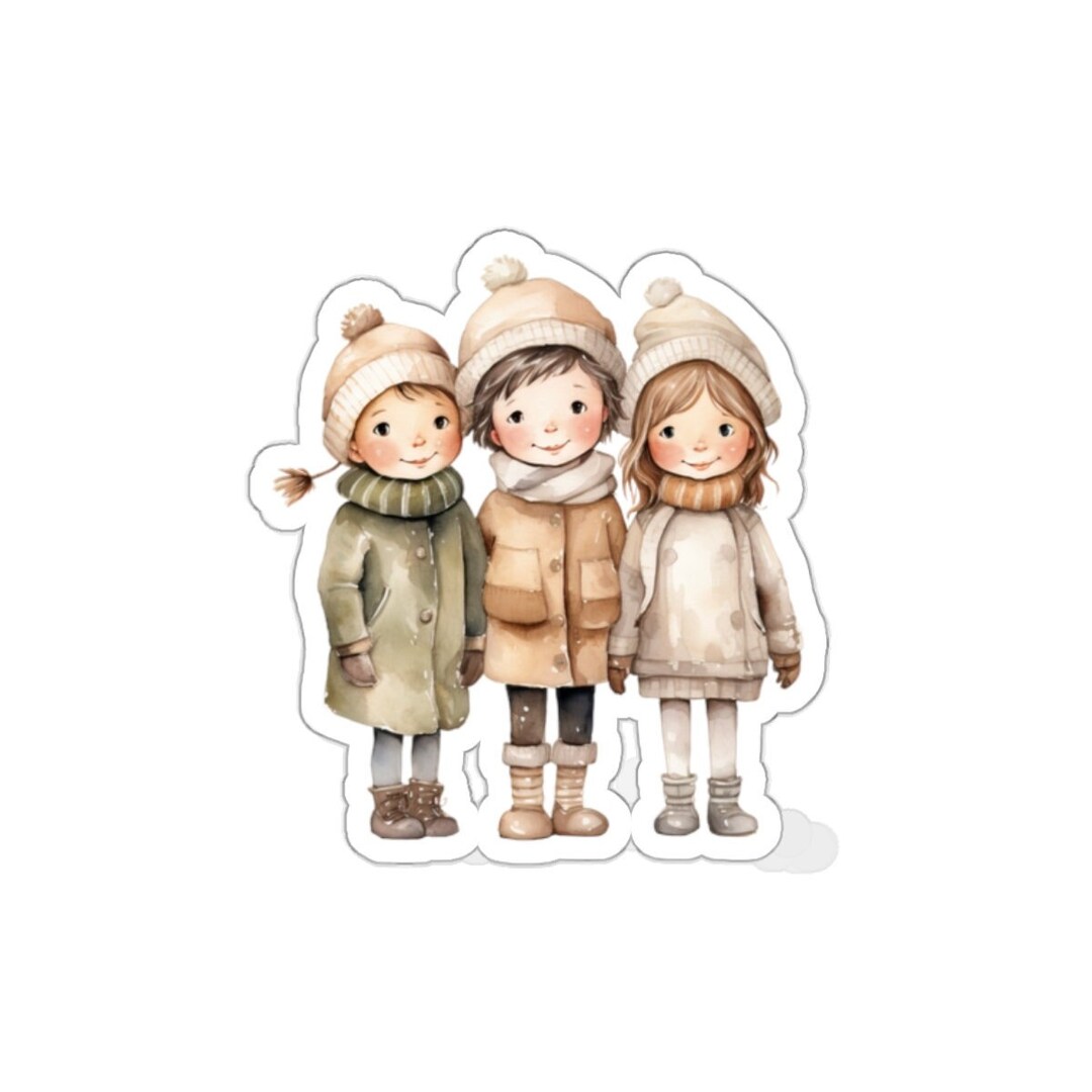 Cute Kids Watercolor Vinyl Sticker Trio Glossy Waterproof Eco-friendly ...