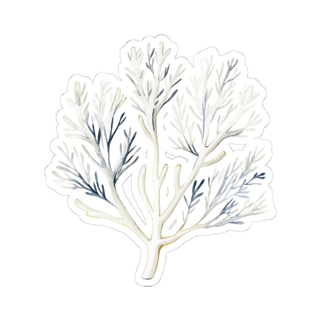 Coral Sticker, Blue and White, Sea Life Decal, Nautical Gift, Ocean ...