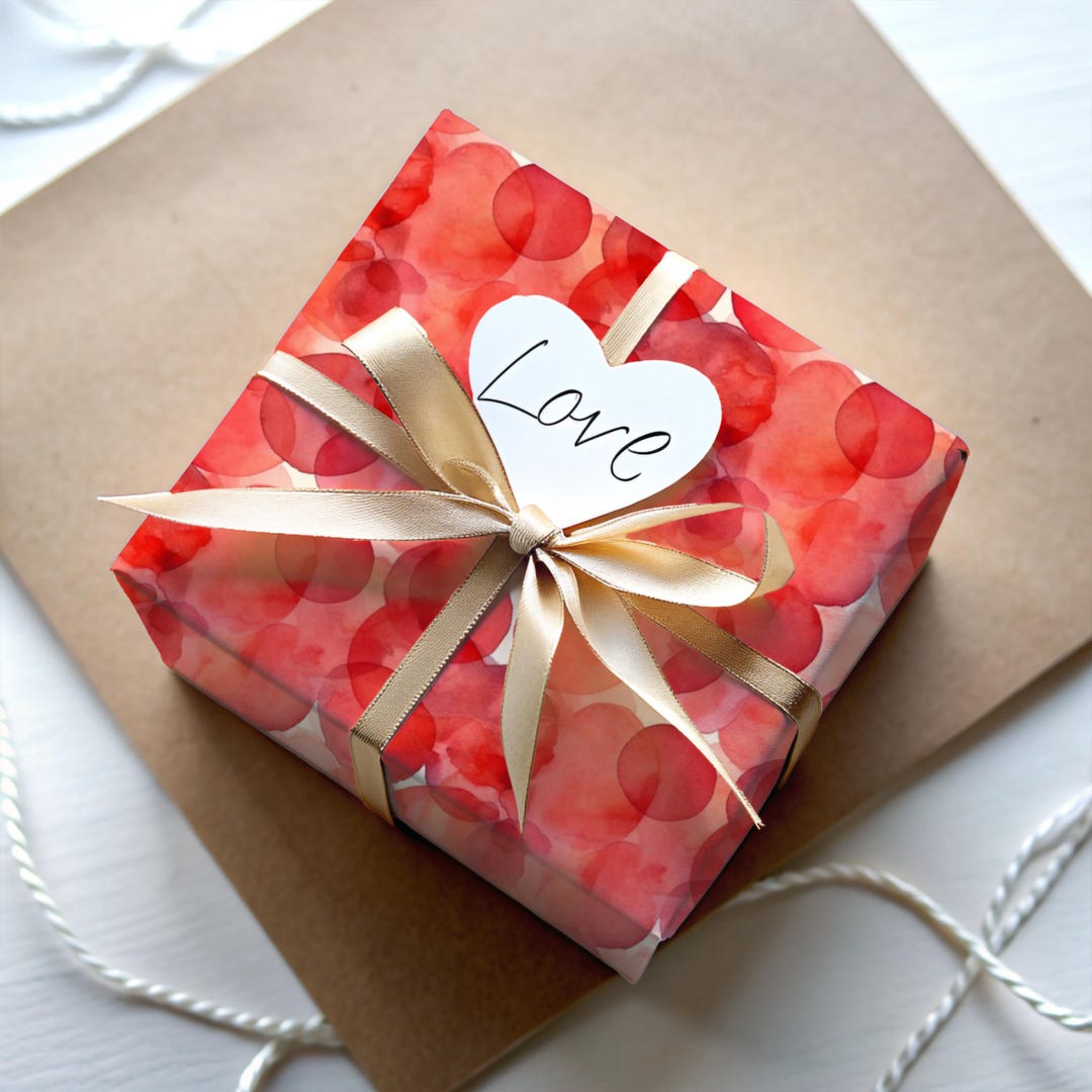Watercolor Circles Wrapping Paper, Birthday Gift Wrap, Red Gift Wrap ...