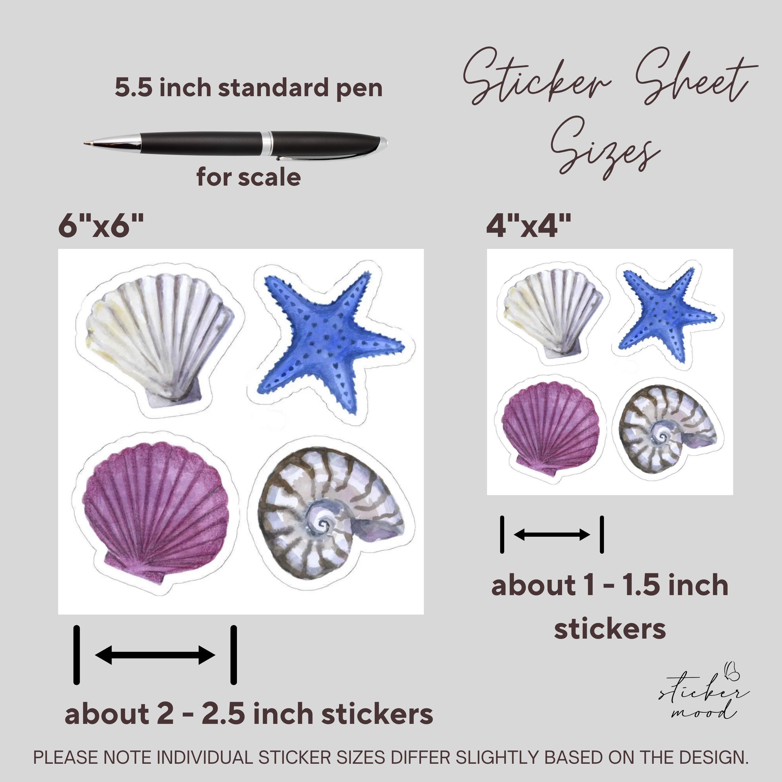 Seashell Stickers Sheet, Ocean Stickers, Beachwatercolor Stickers, Sea ...