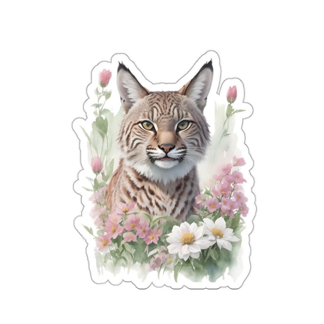 Lynx Bobcat Stickers, Watercolor Wild Cat Decals, Floral Sticker, Cute ...