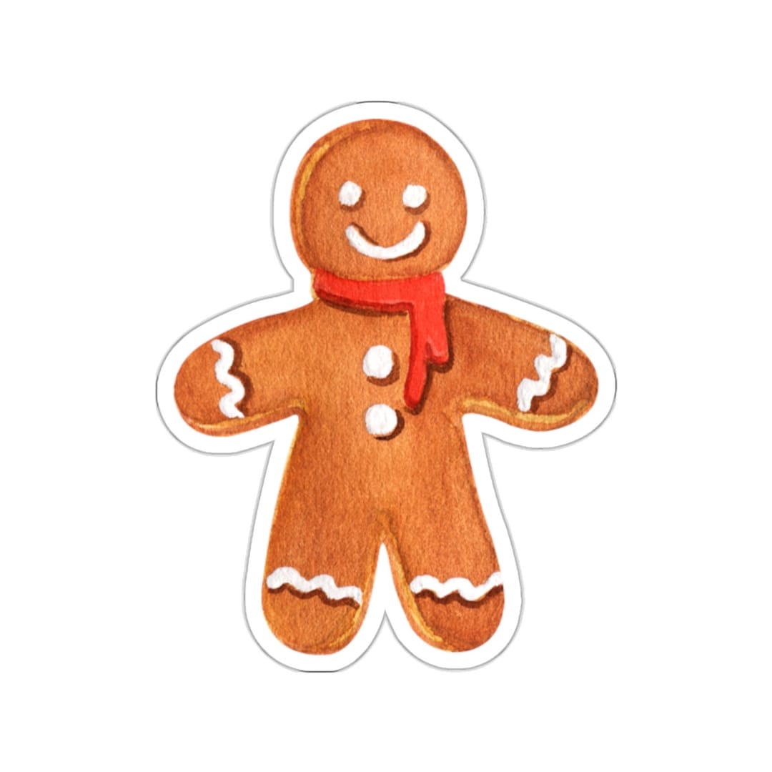 Watercolor Gingerbread Sticker, Christmas Cookie Waterproof Vinyl ...