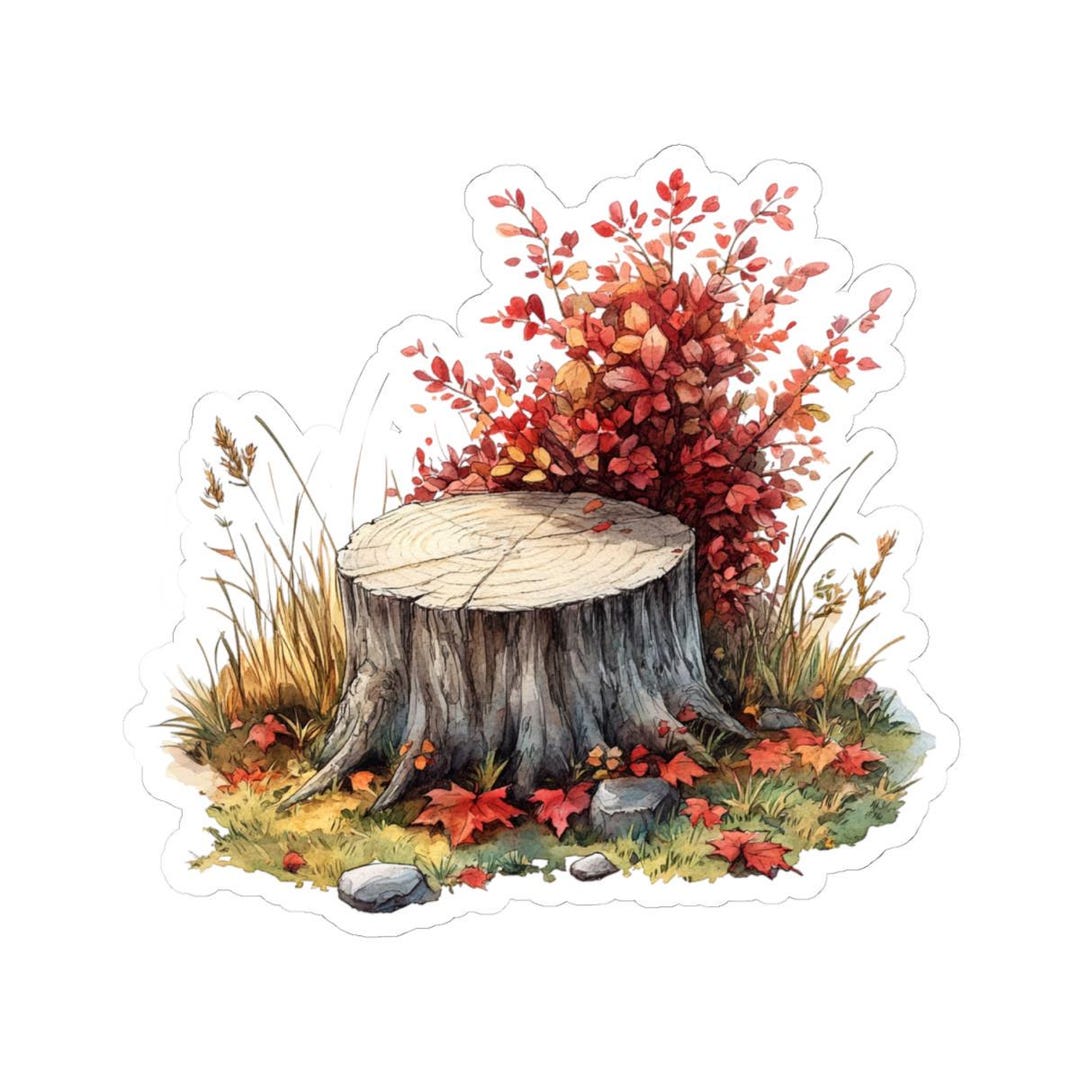 Autumn Tree Stump Sticker, Watercolor Fall Decor Decal, Nature Lover ...